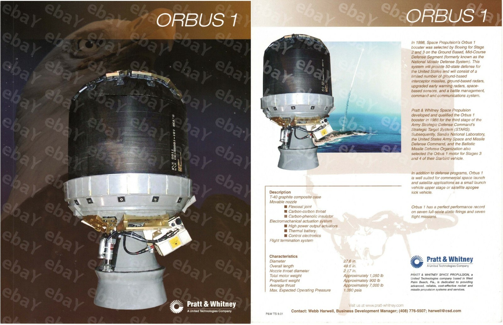 Pratt & Whitney Space Propulsion ORBUS 1 Missile Defense System 2-Sided ...