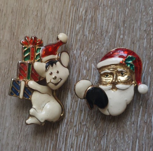 Vintage Christmas Santa Elf Spring 3D Pins Pin Brooches Gold Color | eBay