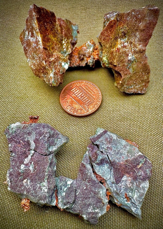 Lot of 2 Copper Ore Specimens – Upper MI – Matrix Held by Visible ...