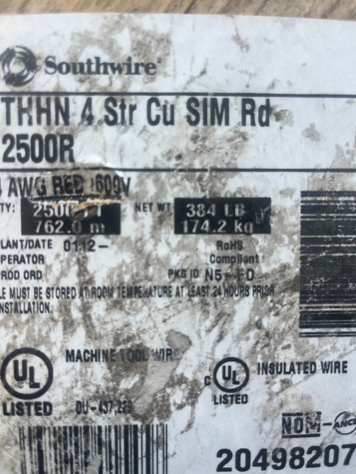 Southwire SIMpull THHN/THWN-2 4 AWG Red Stranded Copper Wire - 2500 ft ...