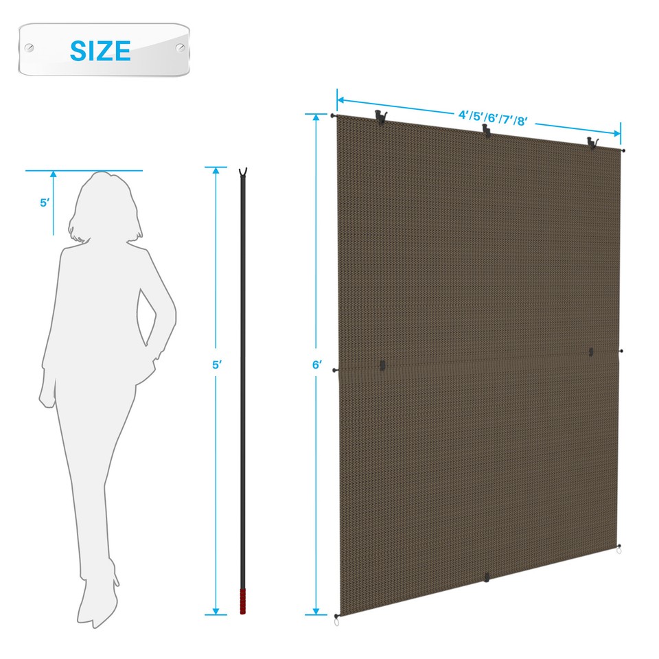 Outdoor Brown Sun Shade Roller Shade Foldable Exterior Blinds for Porch ...