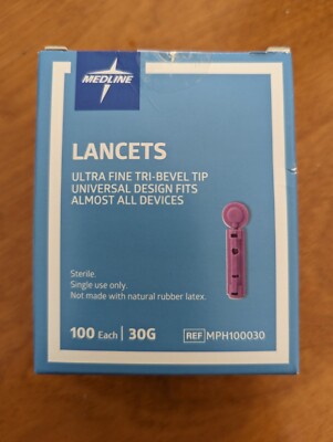NEW MEDLINE LANCETS ULTRA FINE TRI-BEVEL TIP 100 EACH / 30G NEW IN BOX ...