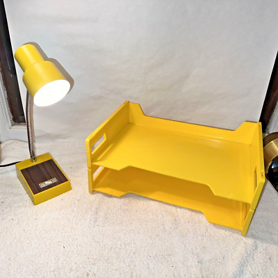 Vintage 1970s bright yellow desk task lamp & 2 Eldon file holder letter ...