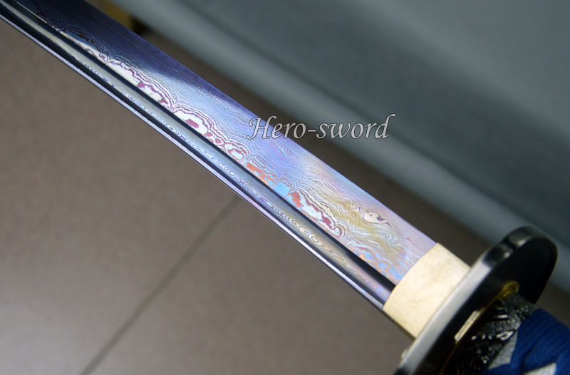 New Special Samurai Sword Blue Red Blade Folded Steel Tempered Katana ...