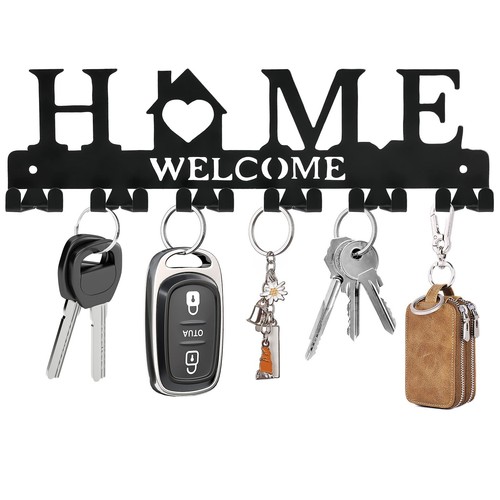 Key Holder Wall Mount Black Metal Key Hanger Adhesive Key Rack ...