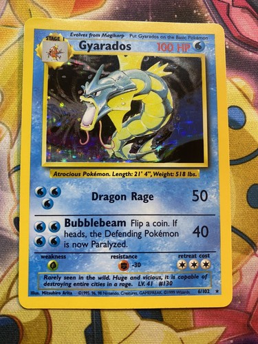 NM (Unlimited) Pokemon GYARADOS Card BASE Set 6/102 Holo Rare Theme ...