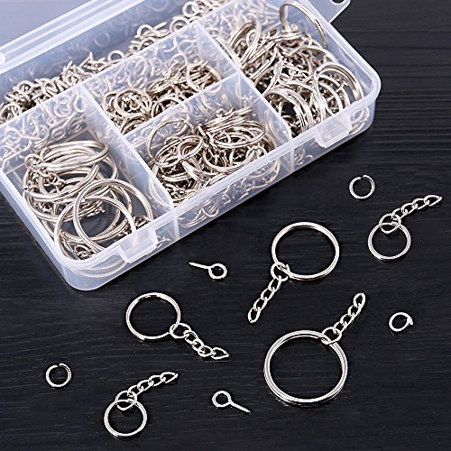 300Pcs Key Chain Rings Kit, 100Pcs Keychain Rings with Chain and 100Pcs ...