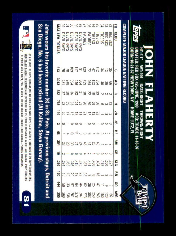 2003 Baseball Topps John Flaherty Tampa Bay Devil Rays #81 | eBay