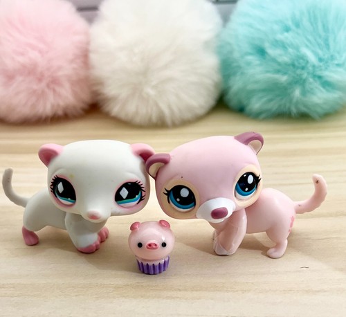 Littlest Pet Shop LPS Cute Ferret Twins Pink White 1624 520 Accessories ...