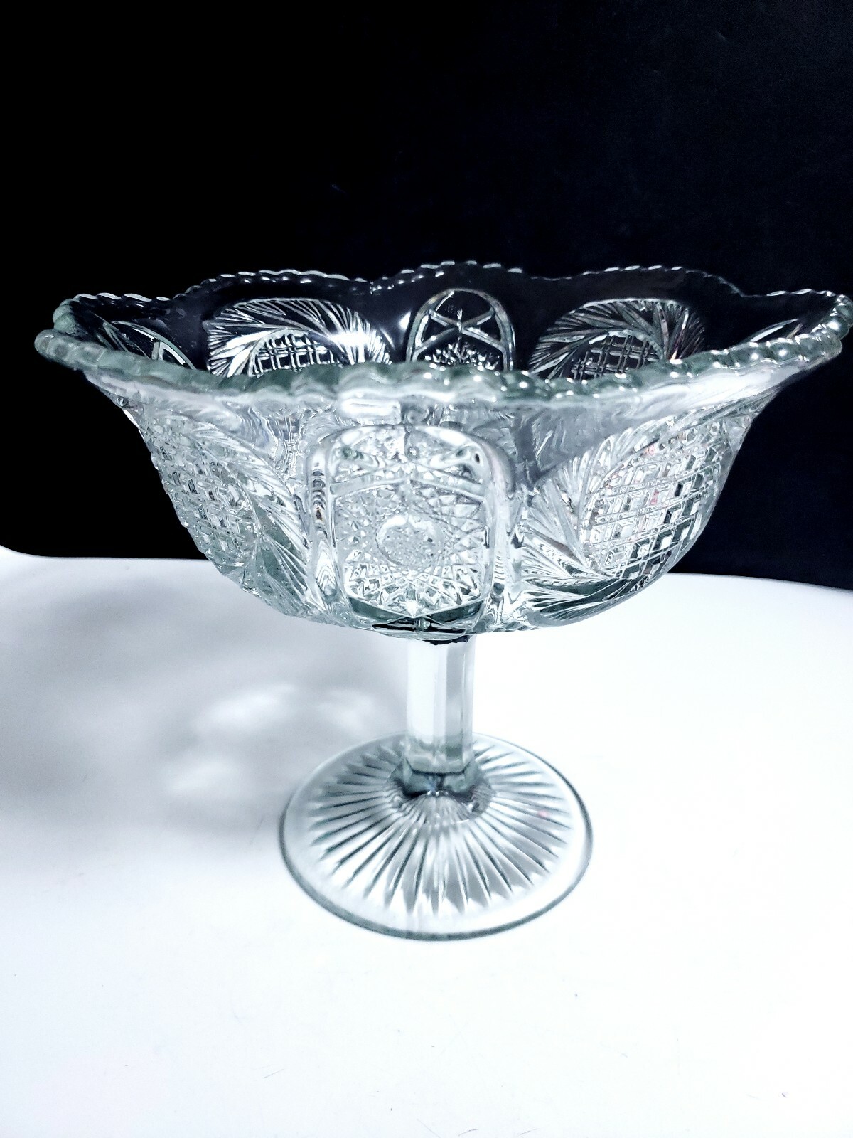 EAPG McKee Aztec Sunburst Star/Cane Pressed Glass Large Compote 8" H x ...