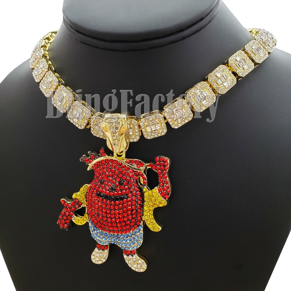 Hip Hop KOOL AID MAN Charm Iced 1 Row Cubic Zirconia Gold Plated Chain ...