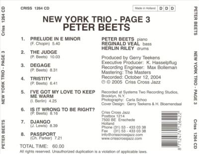 PETER BEETS NEW YORK TRIO PAGE 3 NEW CD 8712474126422| eBay