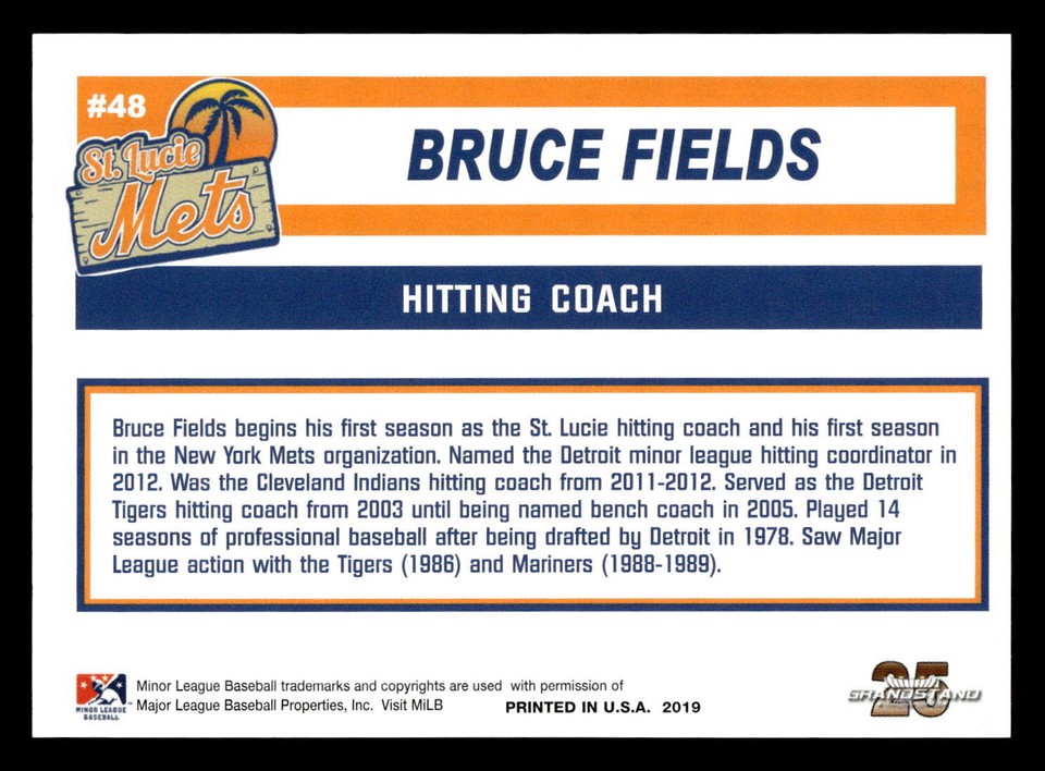 Bruce Fields 2019 Grandstand St. Lucie Mets #NNO St. Lucie Mets | eBay