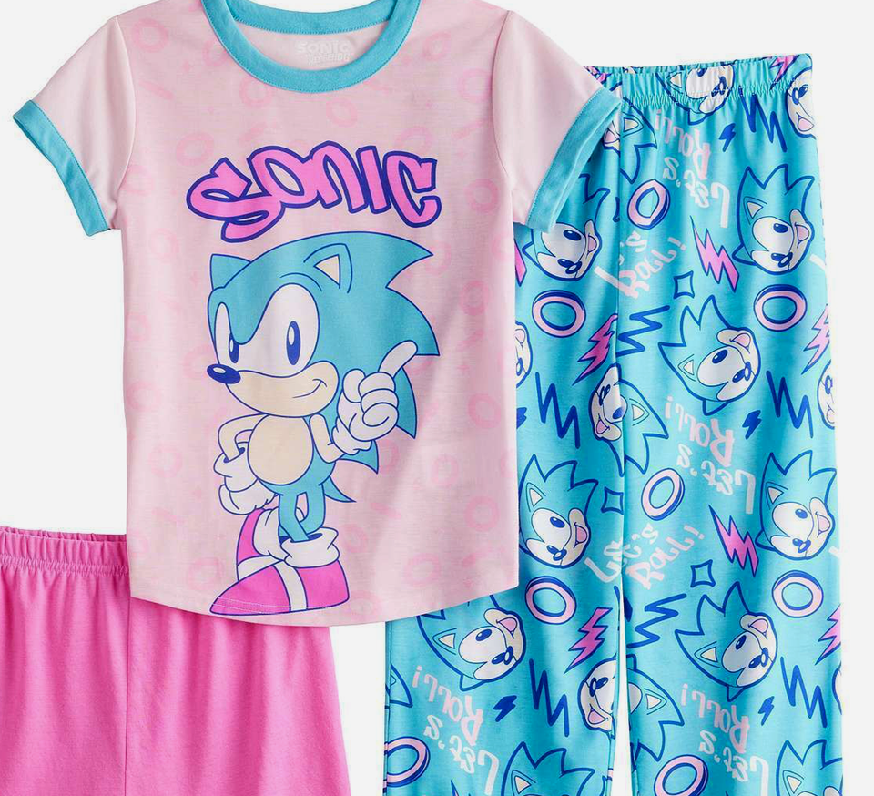 Girls Sonic the Hedgehog Pajamas Set T Shirt Pants Shorts 4 5 6 6X 7 8 ...