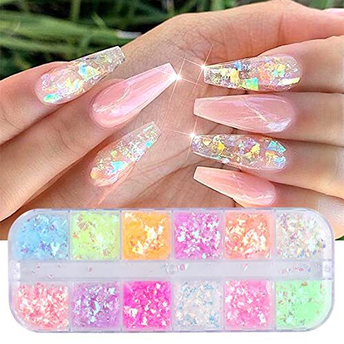 Mermaid Flake Nail Glitter Sequins, Iridescent Ice Slag Nail Glitter 2 ...