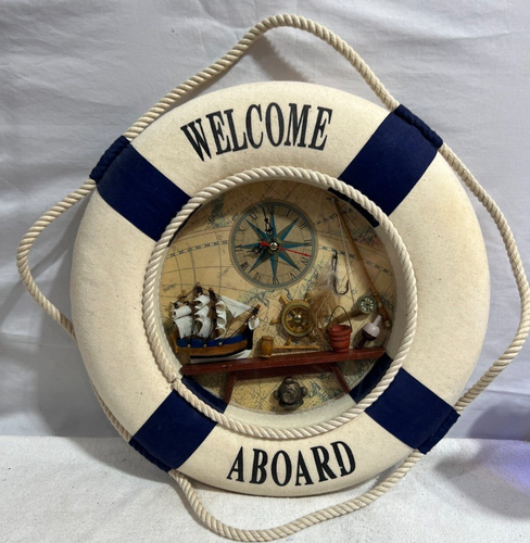 Welcome Aboard Nautical Life Ring Wall Clock Rope Model HM ENDEVOR 1728 ...