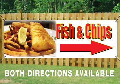 FISH AND CHIPS BANNER WITH ARROW - OUTDOOR SIGN waterproof PVC with ...