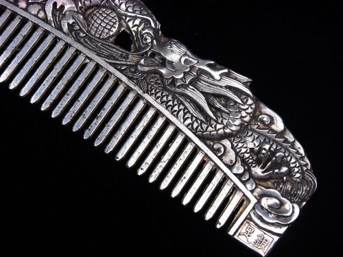 Tibetan Silver Crafted Dragon & Long Tail Phoenix Traditional Comb ...
