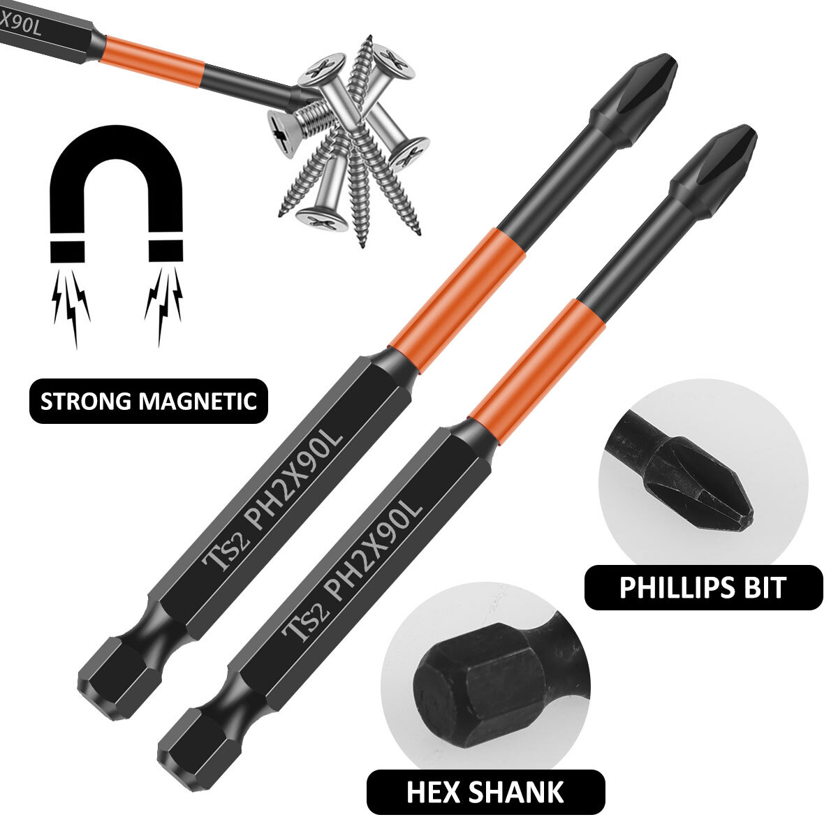 12Pc Magnetic Anti-Slip Drill Bit S2 Cross Head Bits Set Screwdriver ...