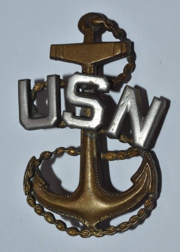 WWI US Navy CPO Hat Device Chief Petty Officer Cap Badge Pin A&E Co ...