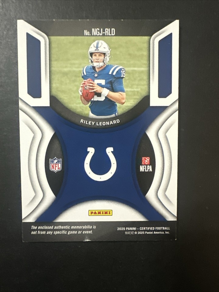 2025 Panini Certified RC Riley Leonard New Generation Patch /299 Colts ...