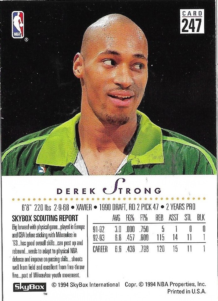 1993-94 Skybox Derek Strong 247 Rookie Milwaukee Bucks | eBay