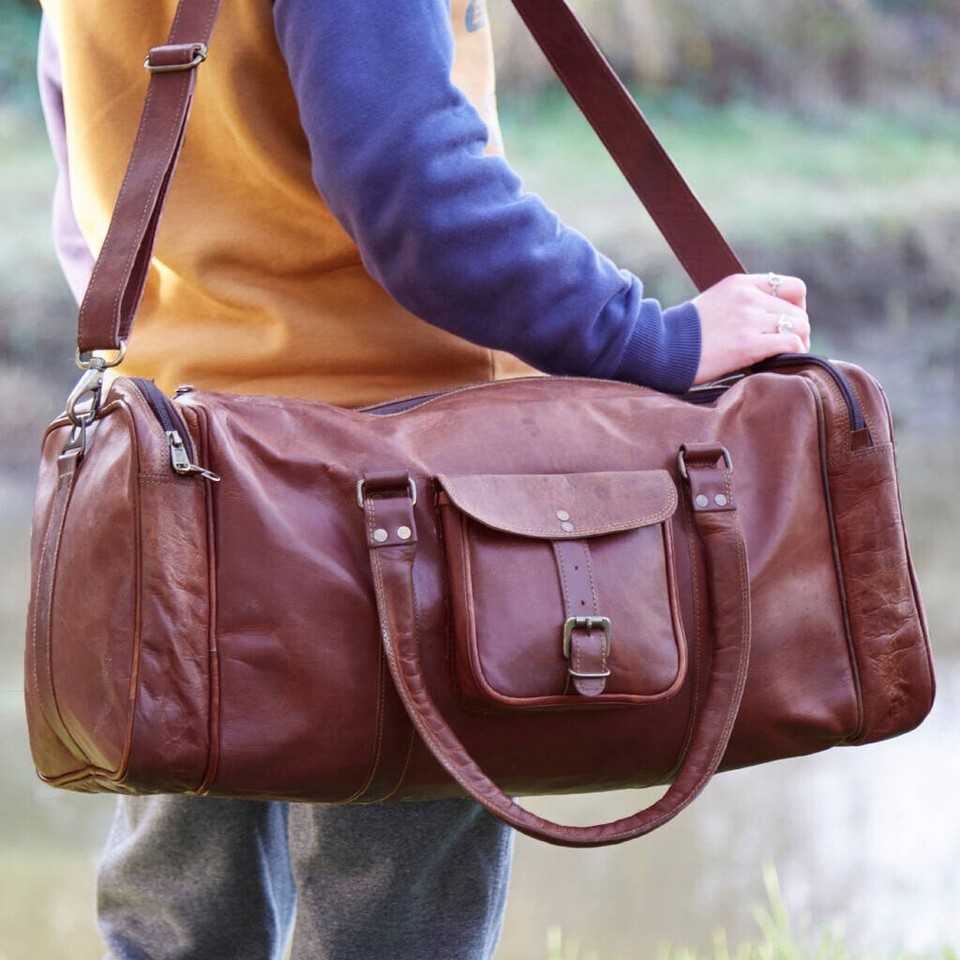 Combo Leather Bag Gym Travel Luggage Duffel Weekend Overnight Backpack ...