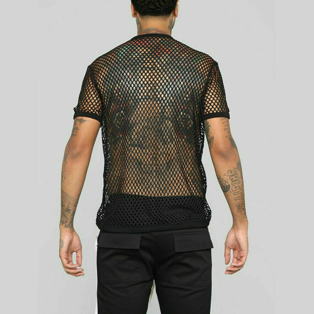 Herren Fischnetz Netz Durchsichtige T-Shirt Gothic Punk Rock Freizeit ...