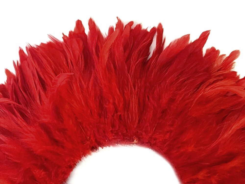 4 Inch Strip - Red Bleached & Dyed Strung Rooster Schlappen Feathers ...