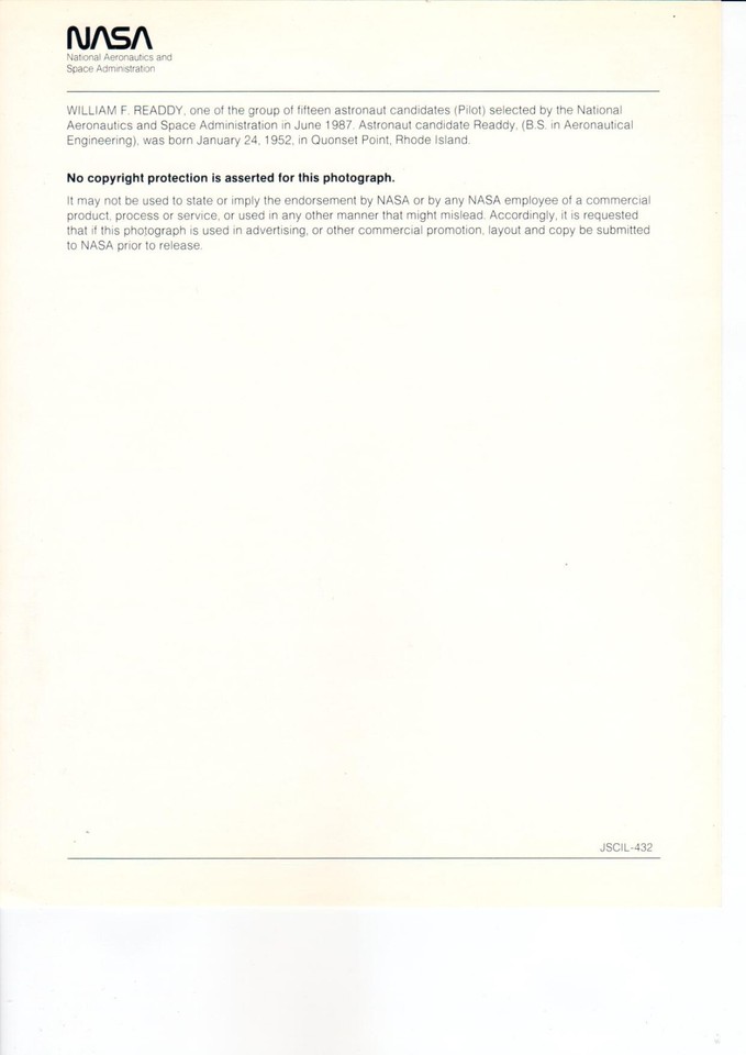 William F. Readdy Signed 8x10 Autographed Photograph NASA Space ...