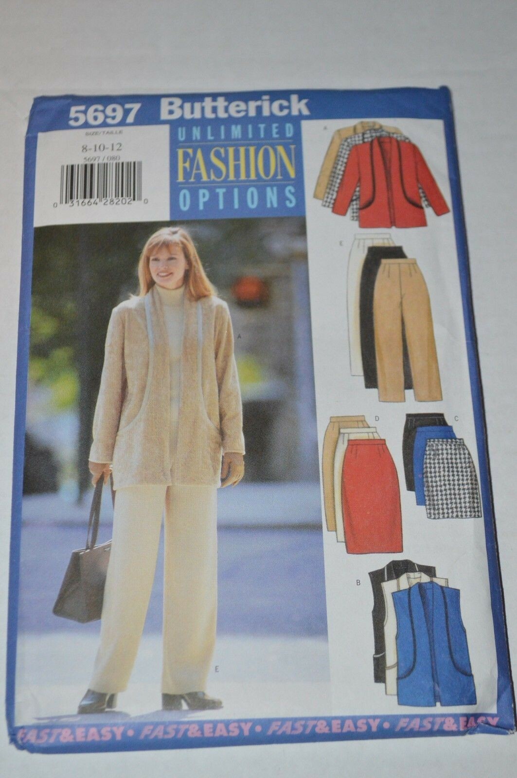 5697 BUTTERICK EASY MISSES' JACKET/VEST/SKIRT/PANTS SZ 8-12 for sale ...