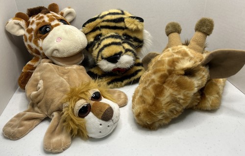 Lot Of 4 Jungle Hand Puppets Dakin Tiger Caltoy Lion Folkmanis Giraffe ...