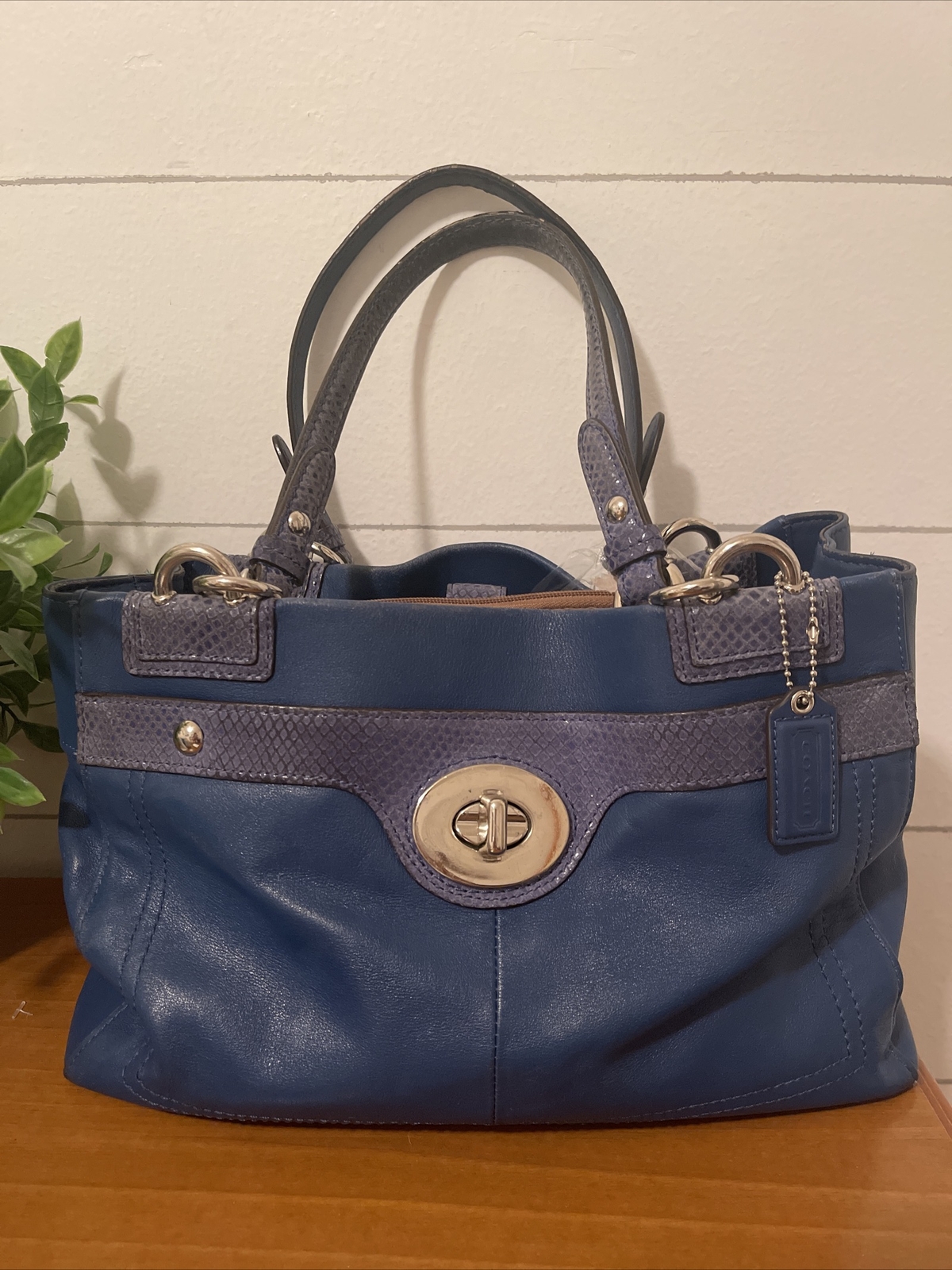 COACH PENELOPE BLUE TOTE BAG CARRYALL LEATHER MEDIUM … - Gem