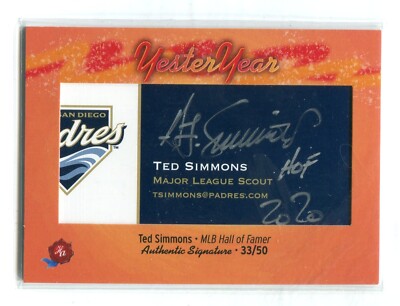 2024 Historic Autographs YesterYear Ted Simmons CUT AUTO AUTOGRAPH 33/ ...