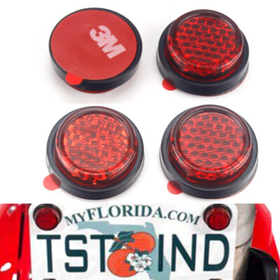 4x RED MOTORCYCLE LICENSE PLATE REFLECTOR REFLECTIVE BOLT CAP 3M NOT ...