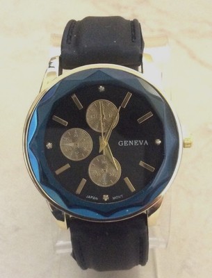 GENEVA Gold Men's Watch Read Dial Easy to Read on Black Rubber Band ...