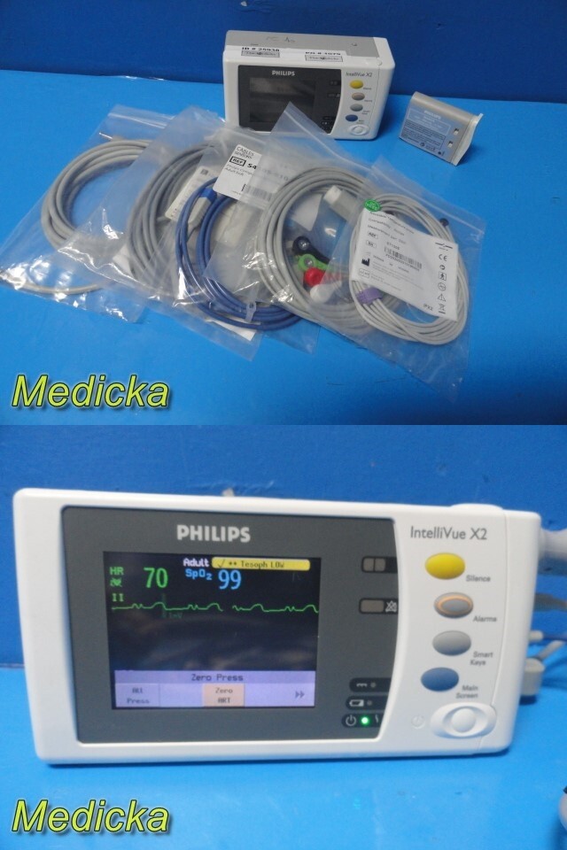 Philips M3002A Intellivue X2 Transport Monitor/MMS Module W/ 5X Leads ...