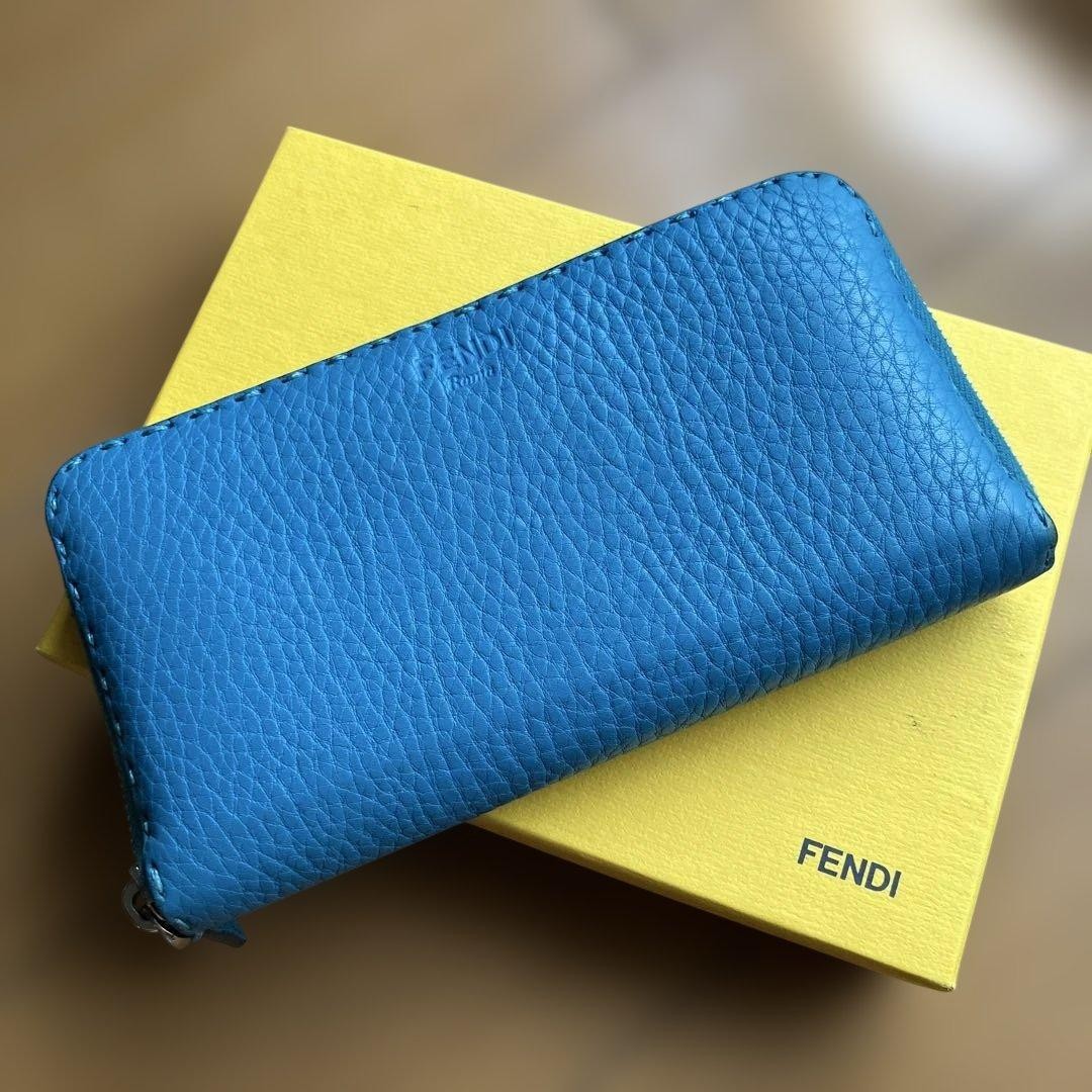 FENDI Long Wallet Blue Leather Used Excellent Conditi… - Gem