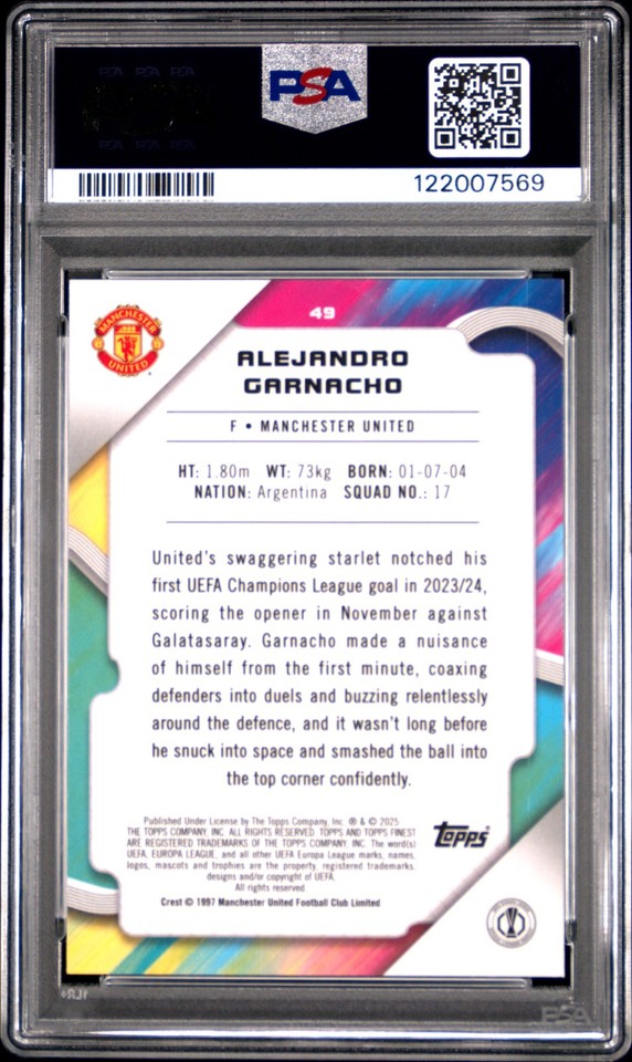 2024-25 Topps Finest ALEJANDRO GARNACHO #49 Purple /299 Manchester ...