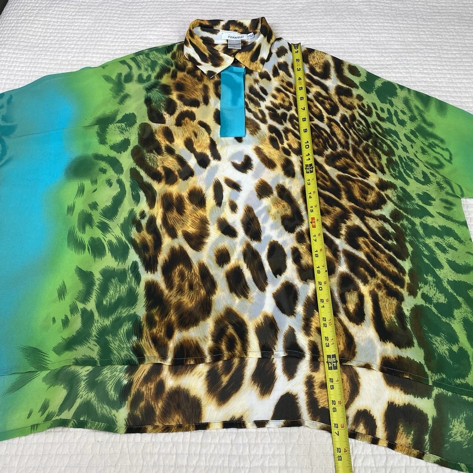 Feratelli Womens Leopard Tunic Top Size L Sheer High Low Colorful ...