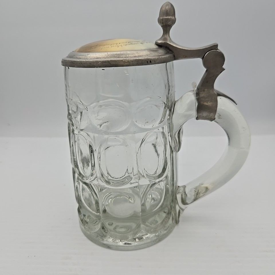 Antique German .5L Dimpled Glass Beer Stein Pewter Lid | eBay