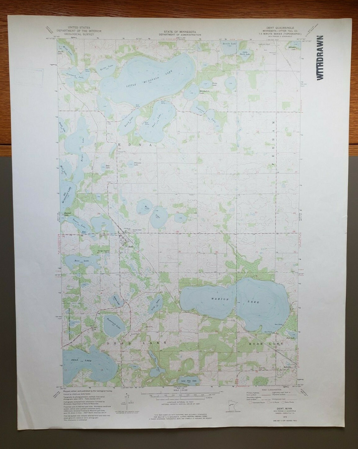 Dent, Minnesota Original Vintage 1973 USGS Topo Map 27" x 22" | eBay