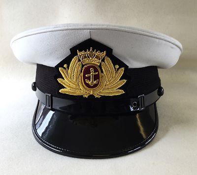 Merchant Navy White Cap & Badge & Black Chinstrap, Peak, Royal Navy | eBay