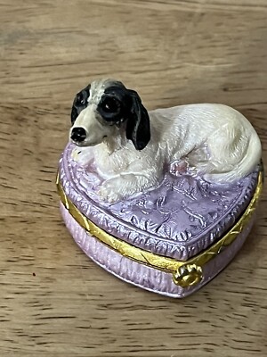 Cocker Spaniel Dog on a Purple Heart-Shaped Hinged Trinket Box with ...