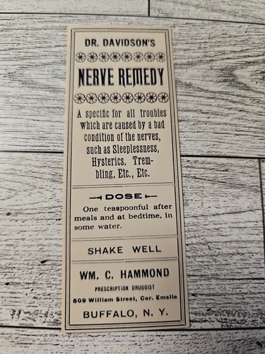 Old Quack Medicine Label Dr.Davidson's Nerve Remedy Buffalo Ny | eBay