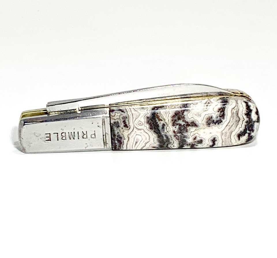 Vtg John Primble Belknap Custom Barlow Pocket Knife w/ Crazy Lace Agate ...