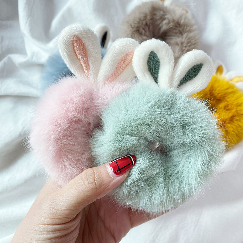 3PCS Imitation Rabbit Fur Fluffy Hair Ring Plush Hair Rope Hair ...