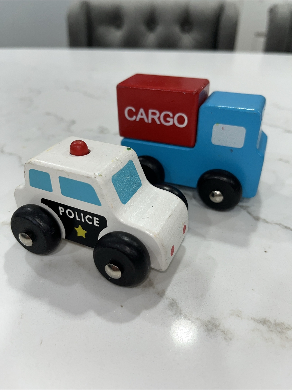 Lot Of (2) Kids Wooden Wood Police Car & Cargo Truck | eBay