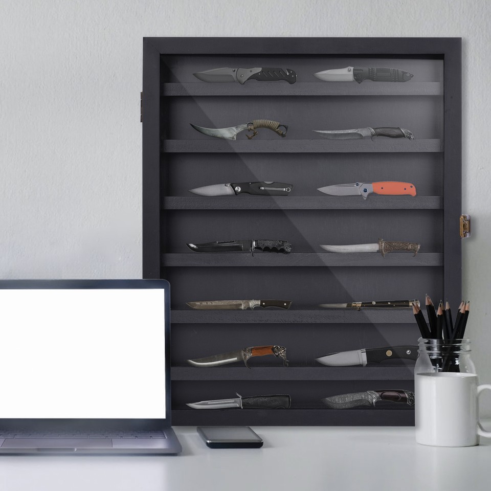 Knife Display Case with Lockable Clear Acrylic Door 7 Tiers Wooden ...