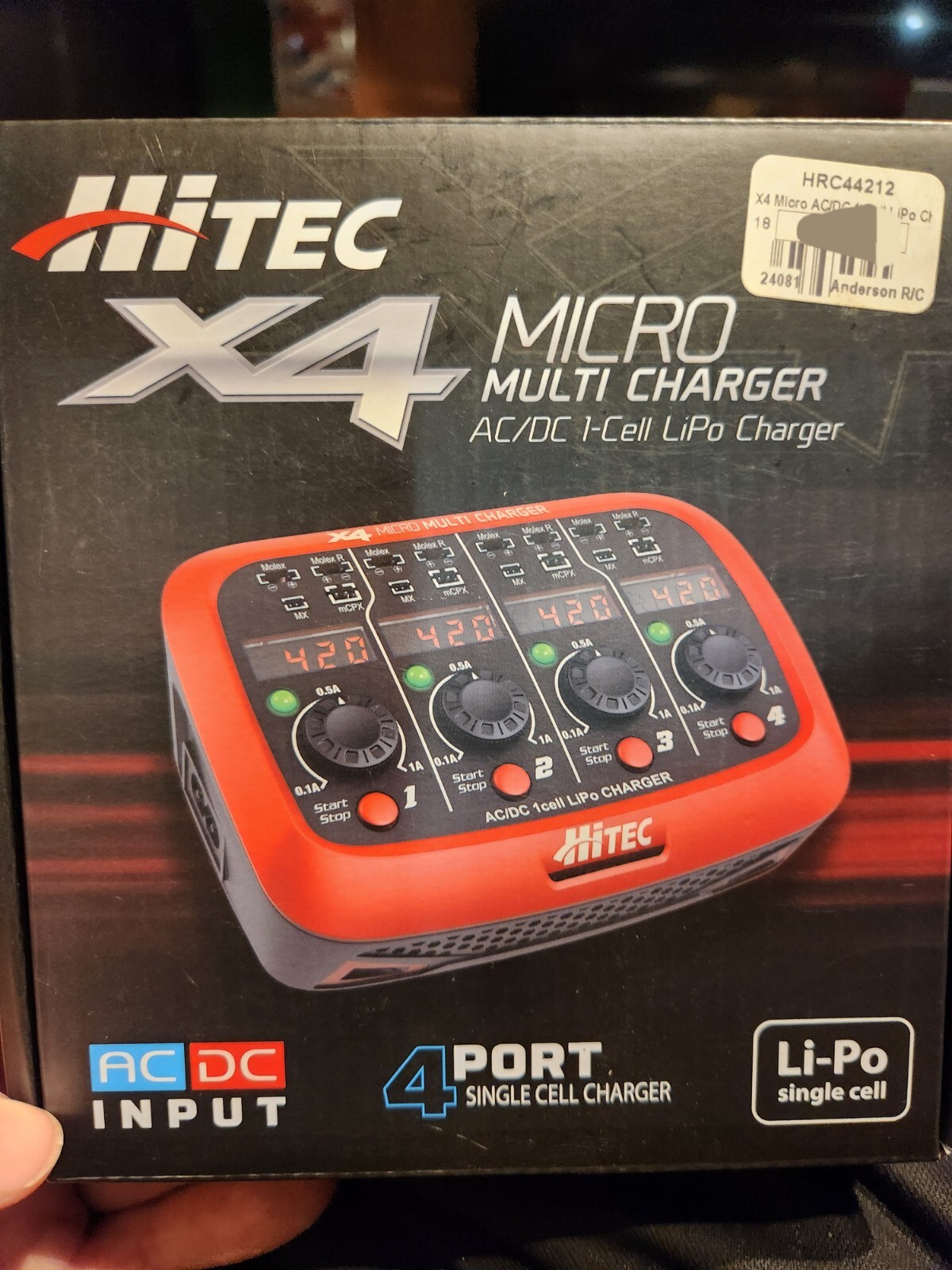 Hitec x4 Micro Multi LED Display Battery Charger for AC/DC 1-cell LiPo ...